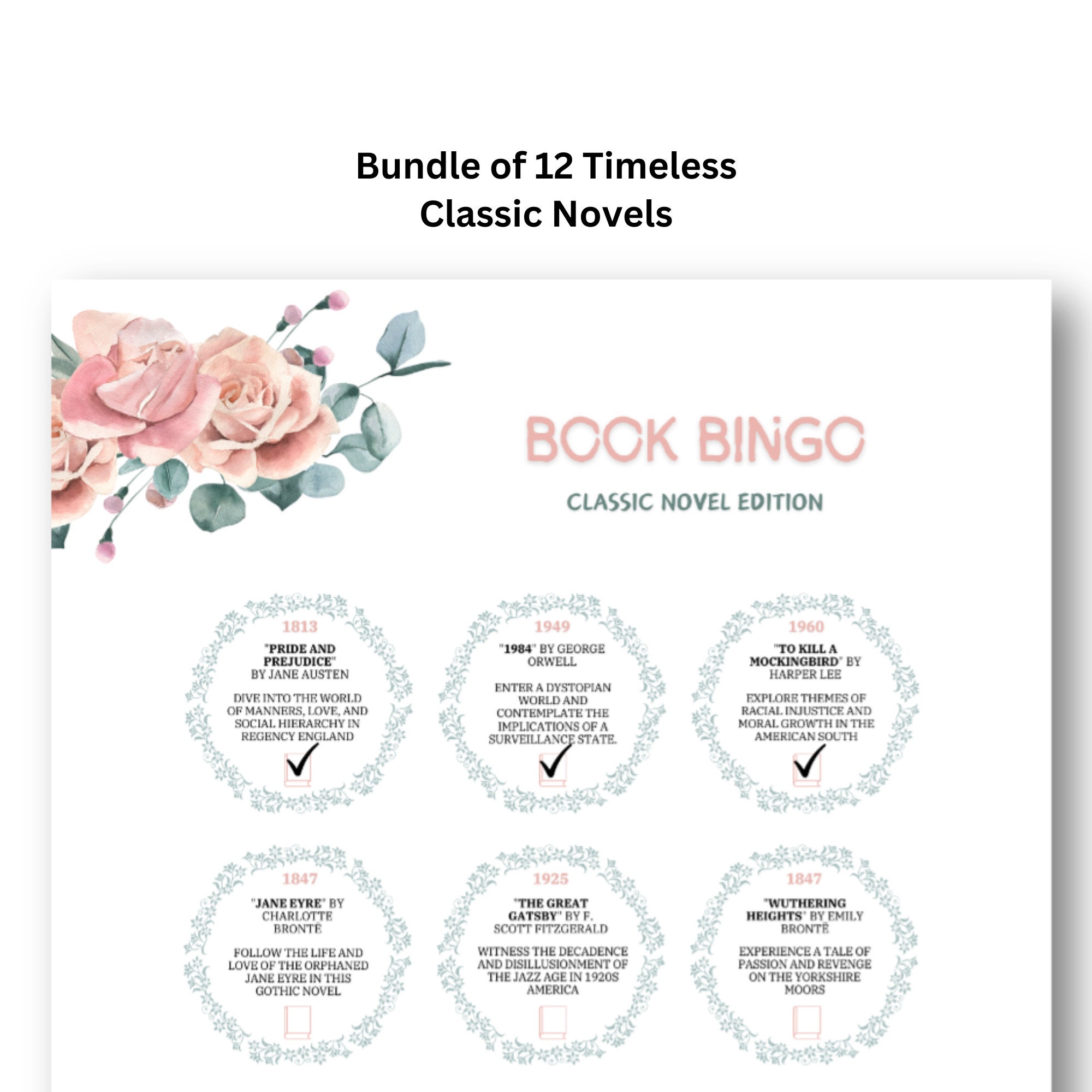 Classic Novels Book Bingo Printable PDF for Reading Challenge and ...