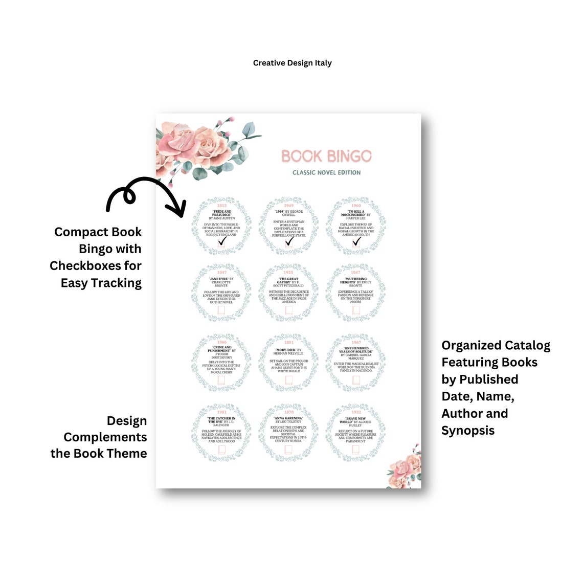 Classic Novels Book Bingo Printable PDF for Reading Challenge and ...