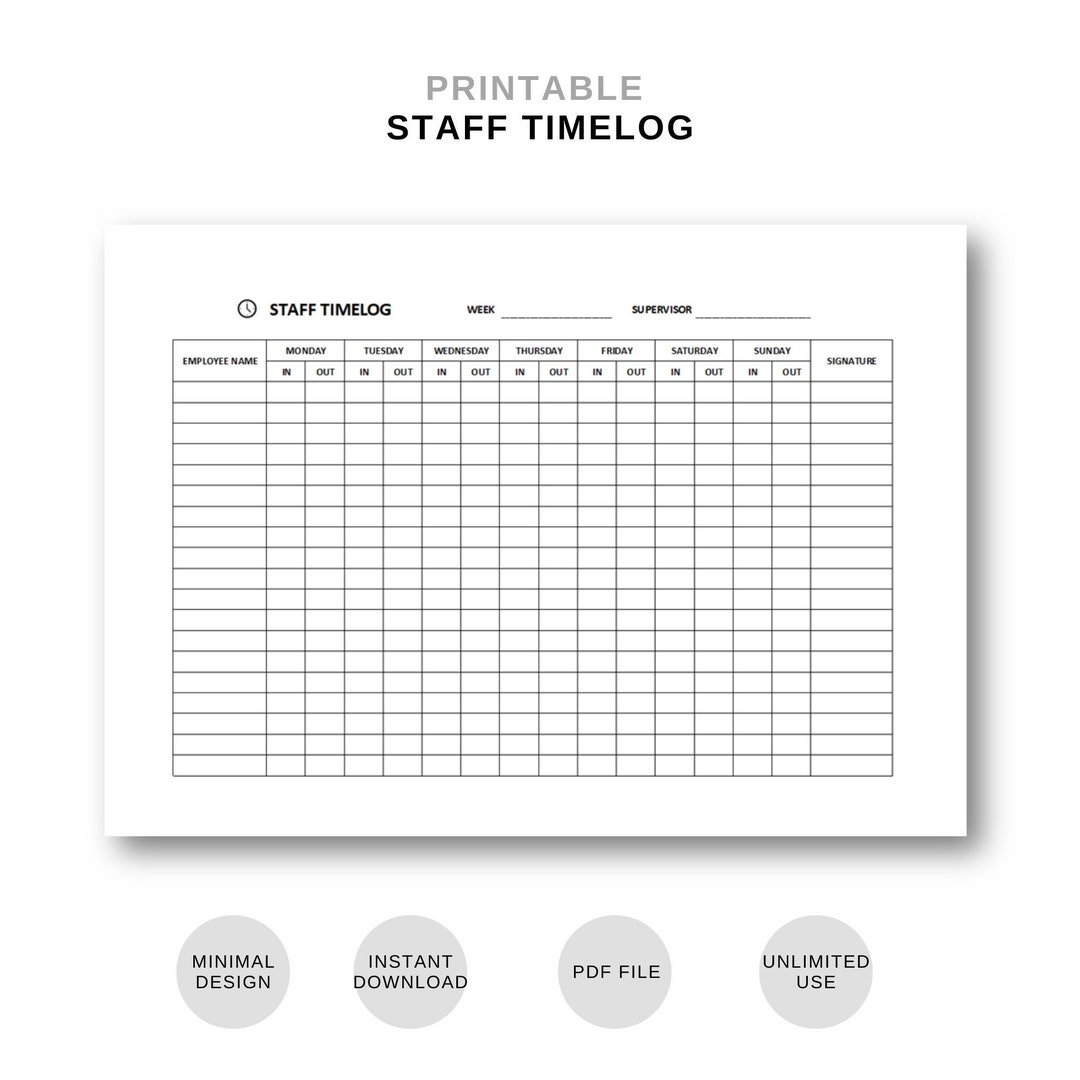 Staff Timelog Sign-in / Sign-out Sheet Employee Attendance Sheet - Etsy