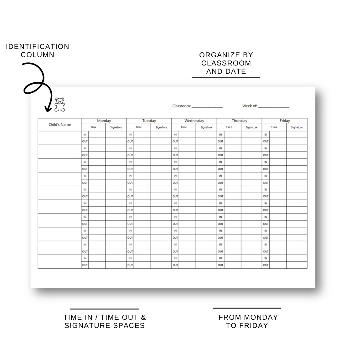 Daycare Classroom Sign-in Sign-out Sheet Childcare Parent Drop-off - Etsy