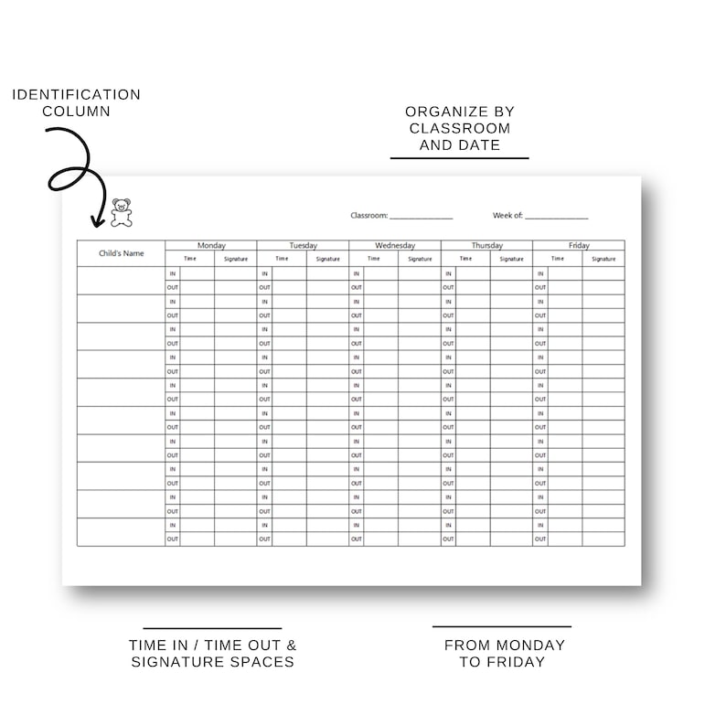 Daycare Classroom Sign-in Sign-out Sheet Childcare Parent Drop-off - Etsy
