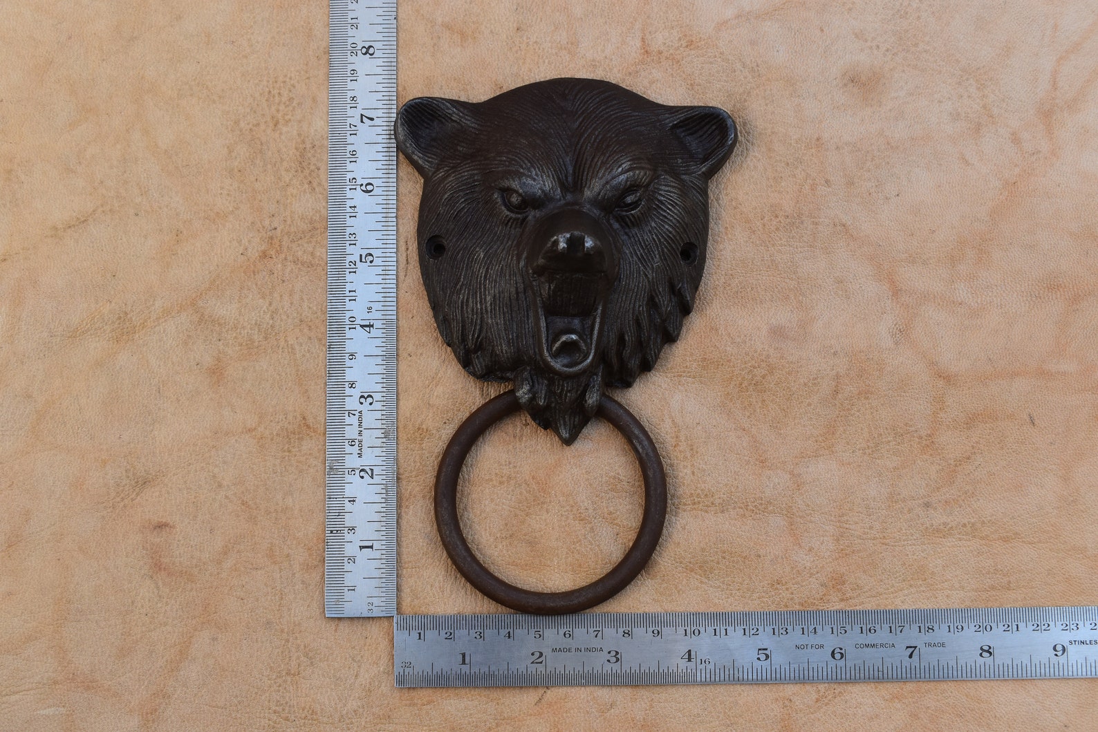 Vintage Cast Iron Grizzly Bear Face Door Knocker Gate Handle Door ...