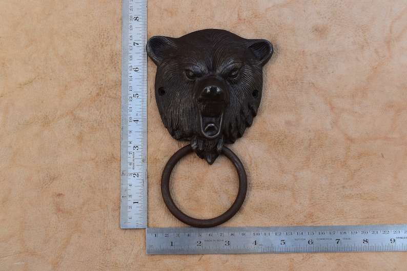 Vintage Cast Iron Grizzly Bear Face Door Knocker Gate Handle Door ...