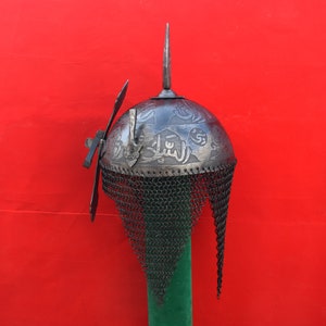 Vintage Mughal Islamic Iron Kufic Helmet Khula Khud Helmet Engraved ...