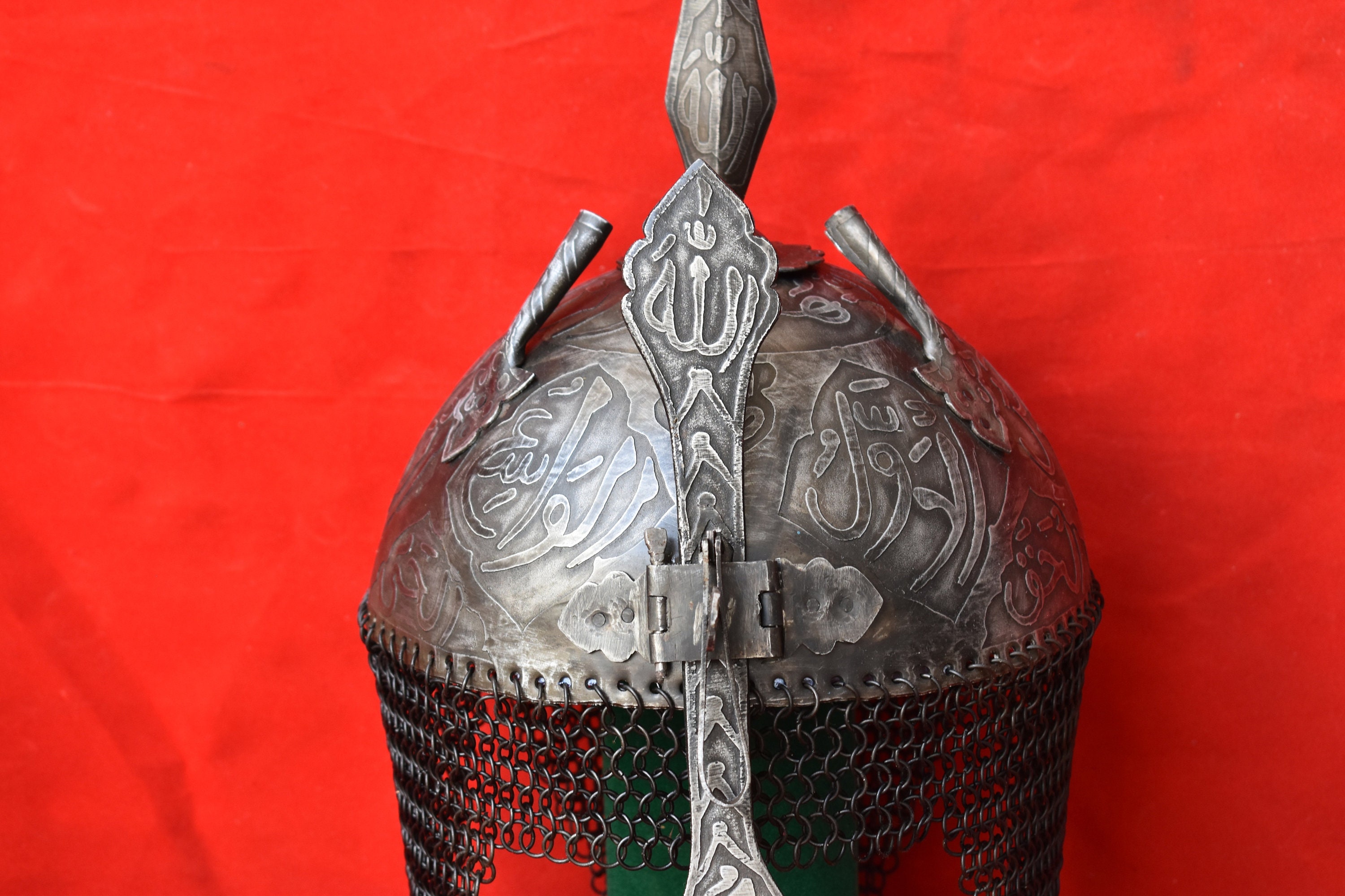 Vintage Mughal Islamic Iron Kufic Helmet Khula Khud Helmet Engraved ...