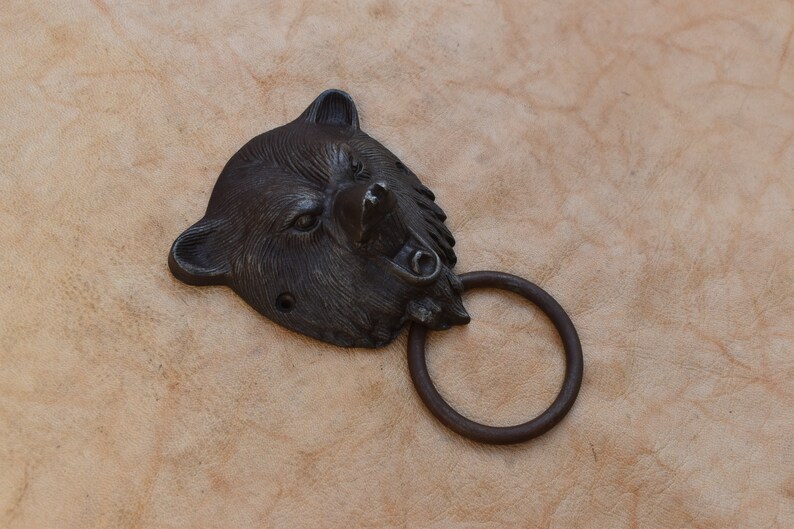 Vintage Cast Iron Grizzly Bear Face Door Knocker Gate Handle Door ...
