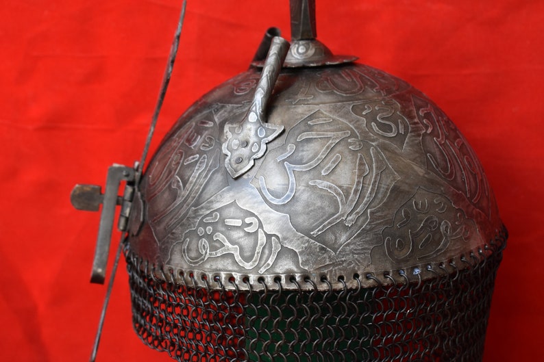 Vintage Mughal Islamic Iron Kufic Helmet Khula Khud Helmet Engraved ...