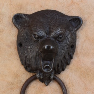 Vintage Cast Iron Grizzly Bear Face Door Knocker Gate Handle Door ...
