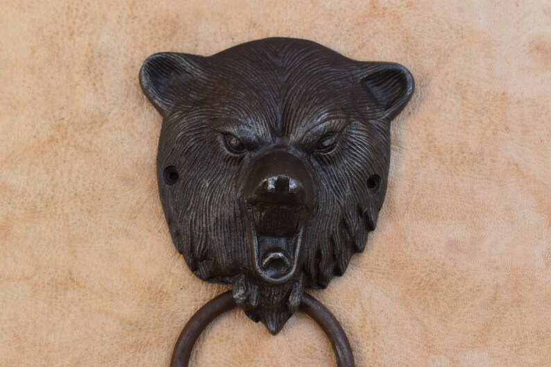 Vintage Cast Iron Grizzly Bear Face Door Knocker Gate Handle Door ...