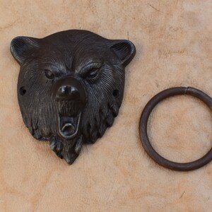 Vintage Cast Iron Grizzly Bear Face Door Knocker Gate Handle Door ...