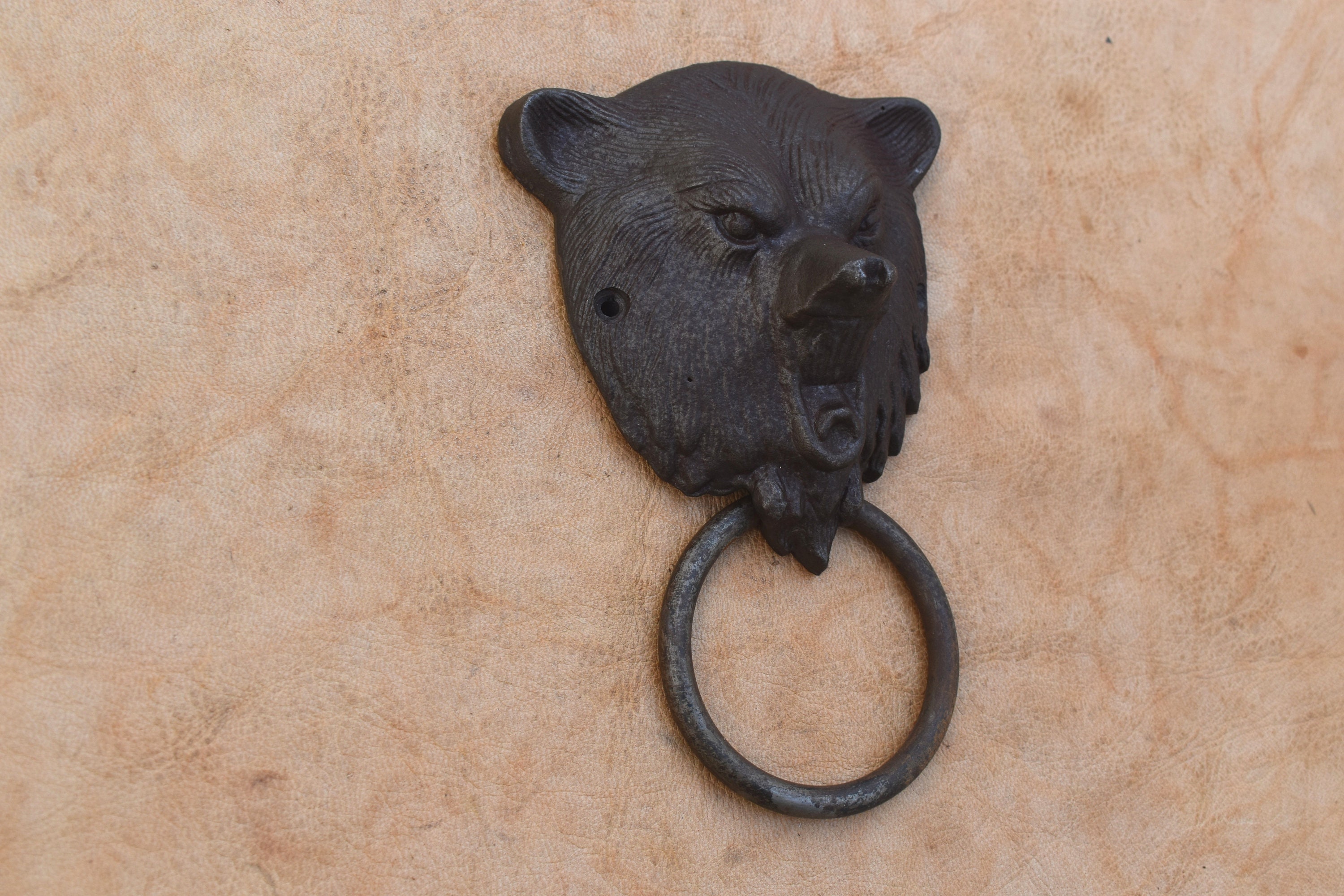Vintage Cast Iron Grizzly Bear Face Door Knocker Gate Handle Door ...