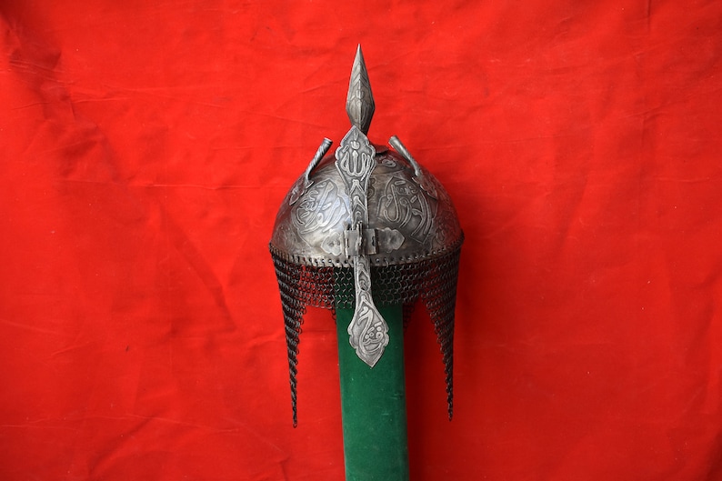 Vintage Mughal Islamic Iron Kufic Helmet Khula Khud Helmet Engraved ...