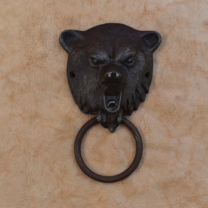 Vintage Cast Iron Grizzly Bear Face Door Knocker Gate Handle Door ...