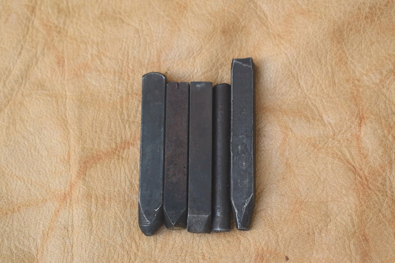 Vintage Blacksmith Handmade Hand Forged Iron Punch Stamp Die Tool 5 Pcs ...