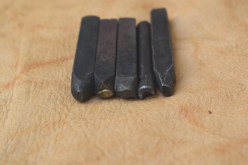 Vintage Blacksmith Handmade Hand Forged Iron Punch Stamp Die Tool 5 Pcs ...