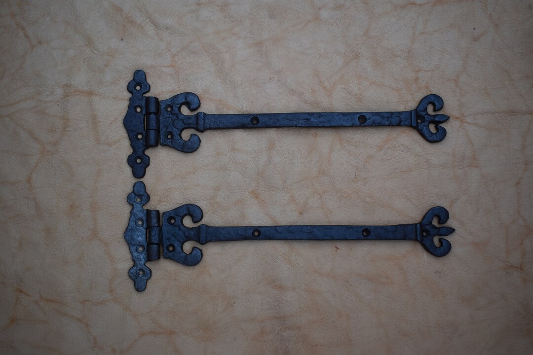 2 Pcs Iron Door Gate Hinges Handmade Cast Iron Head Burn Rusty Vintage ...