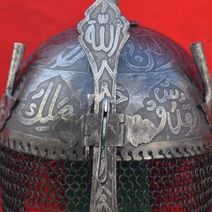 Vintage Mughal Islamic Iron Kufic Helmet Khula Khud Helmet Engraved ...