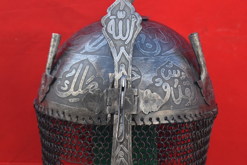Vintage Mughal Islamic Iron Kufic Helmet Khula Khud Helmet Engraved ...