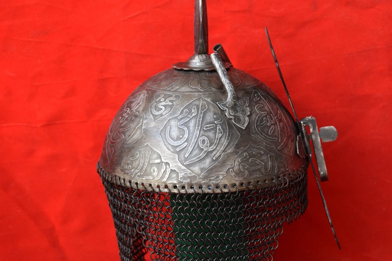 Vintage Mughal Islamic Iron Kufic Helmet Khula Khud Helmet Engraved ...