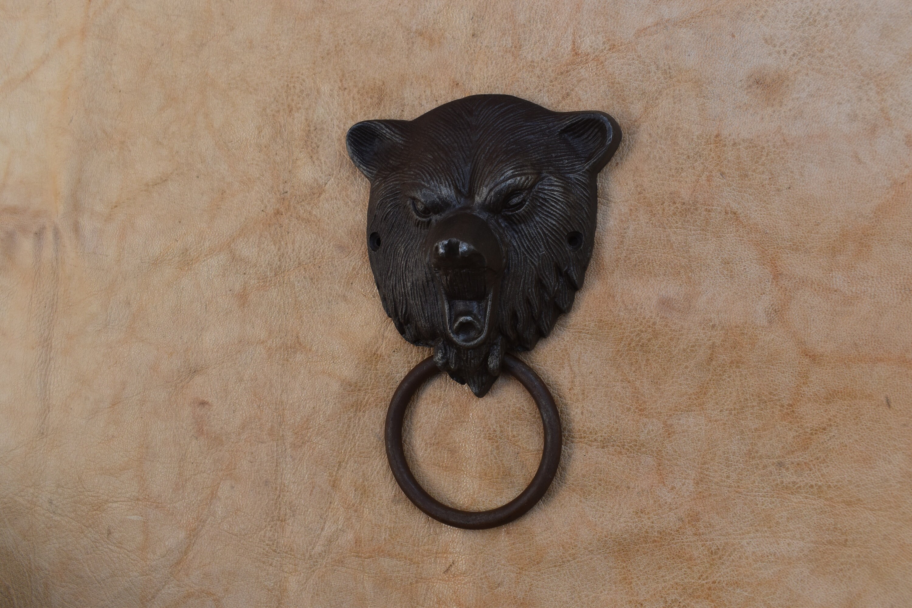 Vintage Cast Iron Grizzly Bear Face Door Knocker Gate Handle Door ...