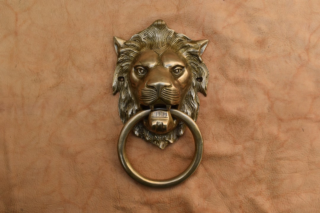 Vintage Cast Brass Lion Face Door Knocker Gate Handle Pull Door ...