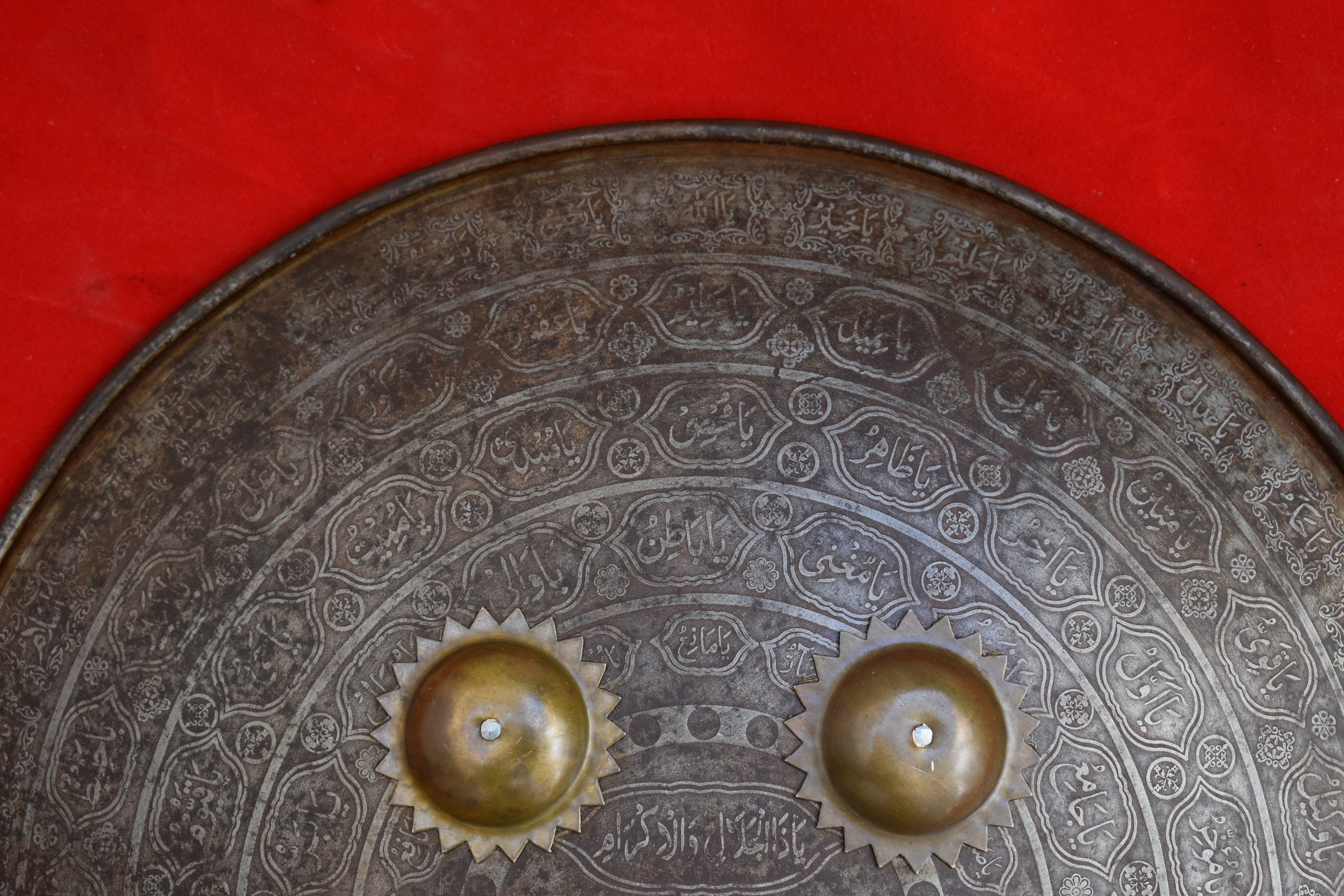 Vintage Mughal Islamic Iron Kufic Shield Engraved 99 Name of Allah Dhal ...