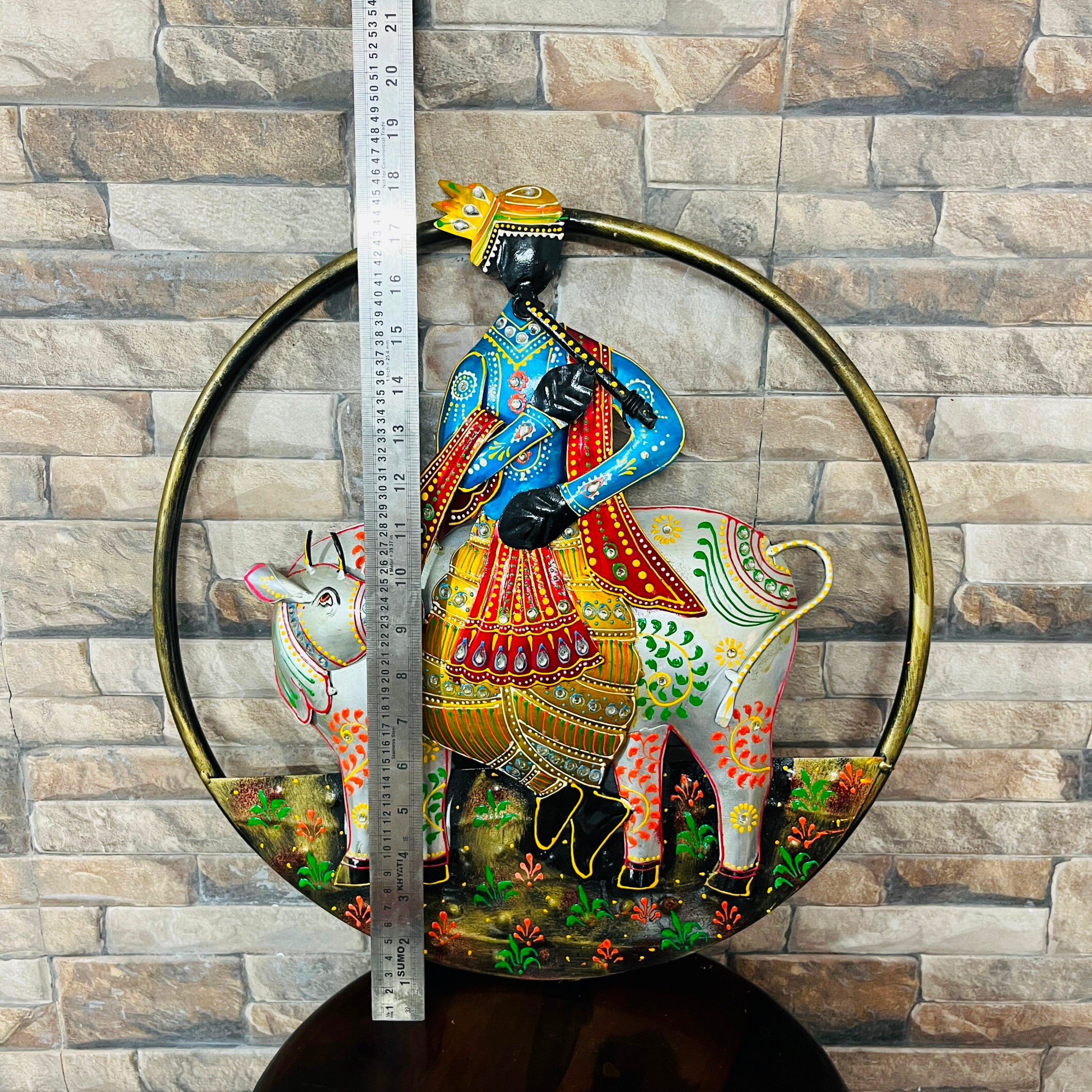 Krishna With Cow Indian Metal Wall Art, Metal Wall Sculpture, Home ...