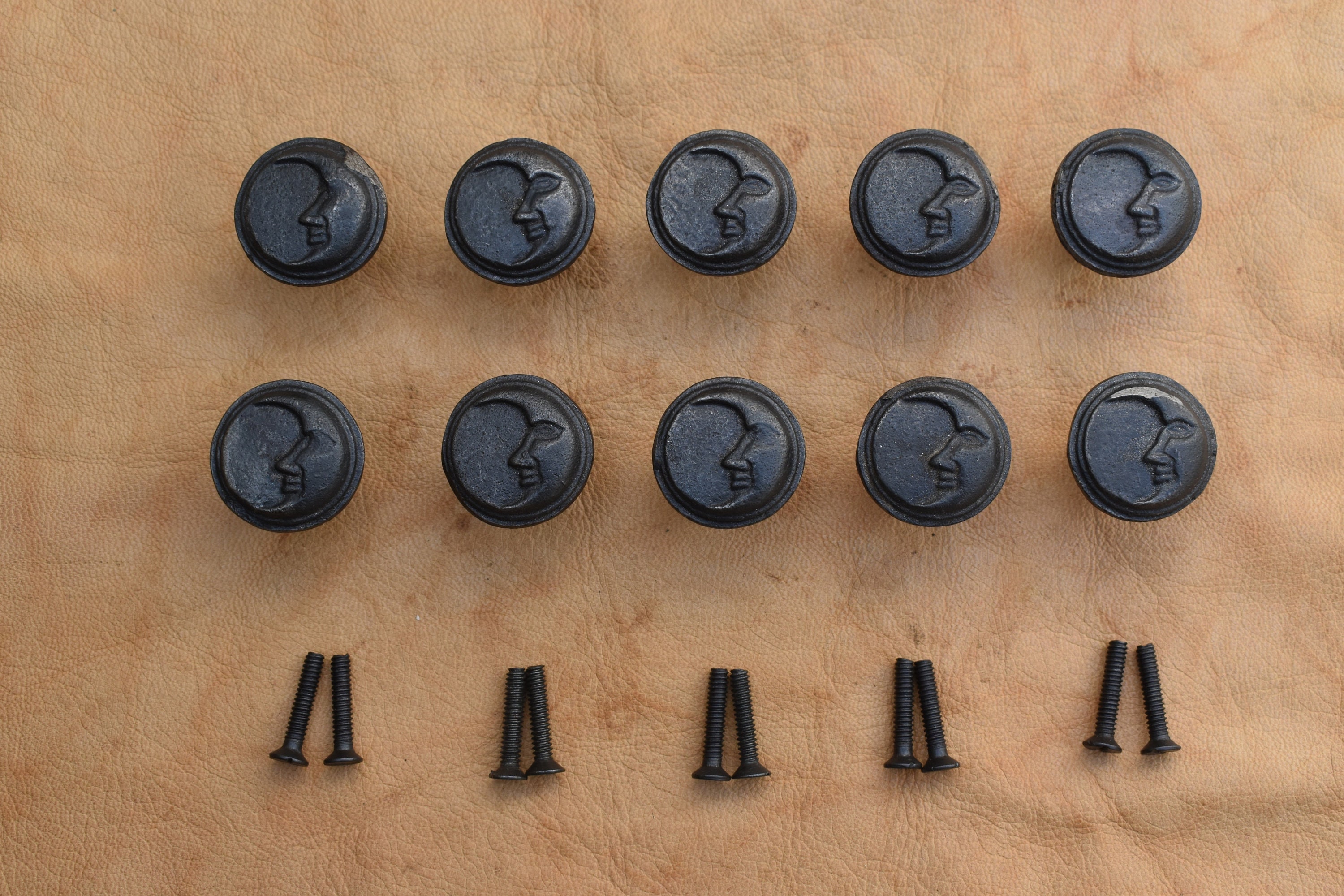 Vintage Cast Iron Knob Moon Face Shape Drawer Handle Cupboard Knobs 10 ...