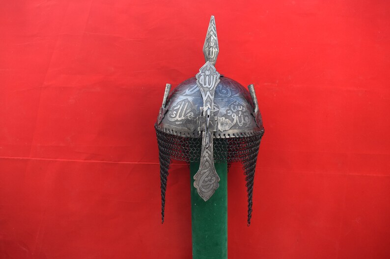 Vintage Mughal Islamic Iron Kufic Helmet Khula Khud Helmet Engraved ...