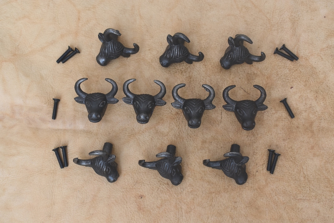 Vintage Type Cast Iron Cow Face Shape Knob Drawer Handle Cupboard Knobs ...