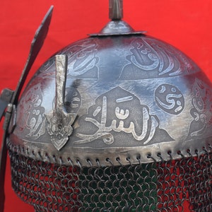 Vintage Mughal Islamic Iron Kufic Helmet Khula Khud Helmet Engraved ...