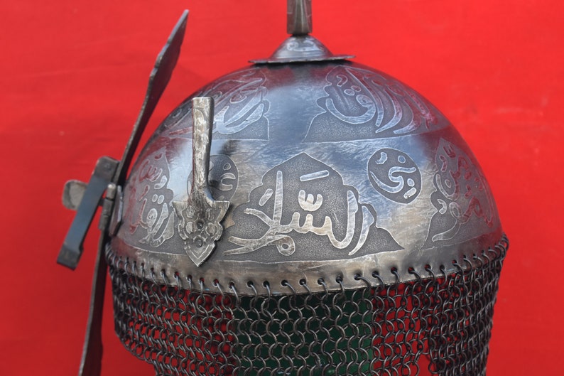 Vintage Mughal Islamic Iron Kufic Helmet Khula Khud Helmet Engraved ...
