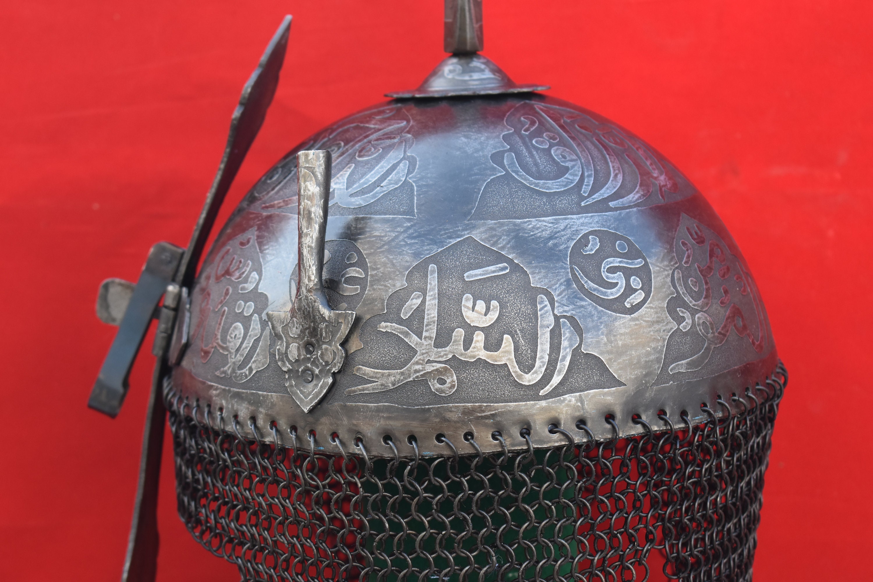 Vintage Mughal Islamic Iron Kufic Helmet Khula Khud Helmet Engraved ...