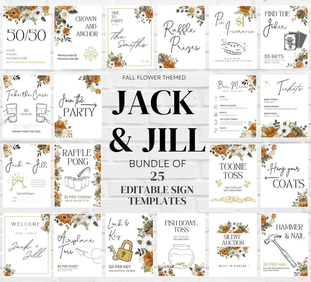 Jack and Jill Editable Sign Bundle Stag and Doe Wedding Signs Fall ...