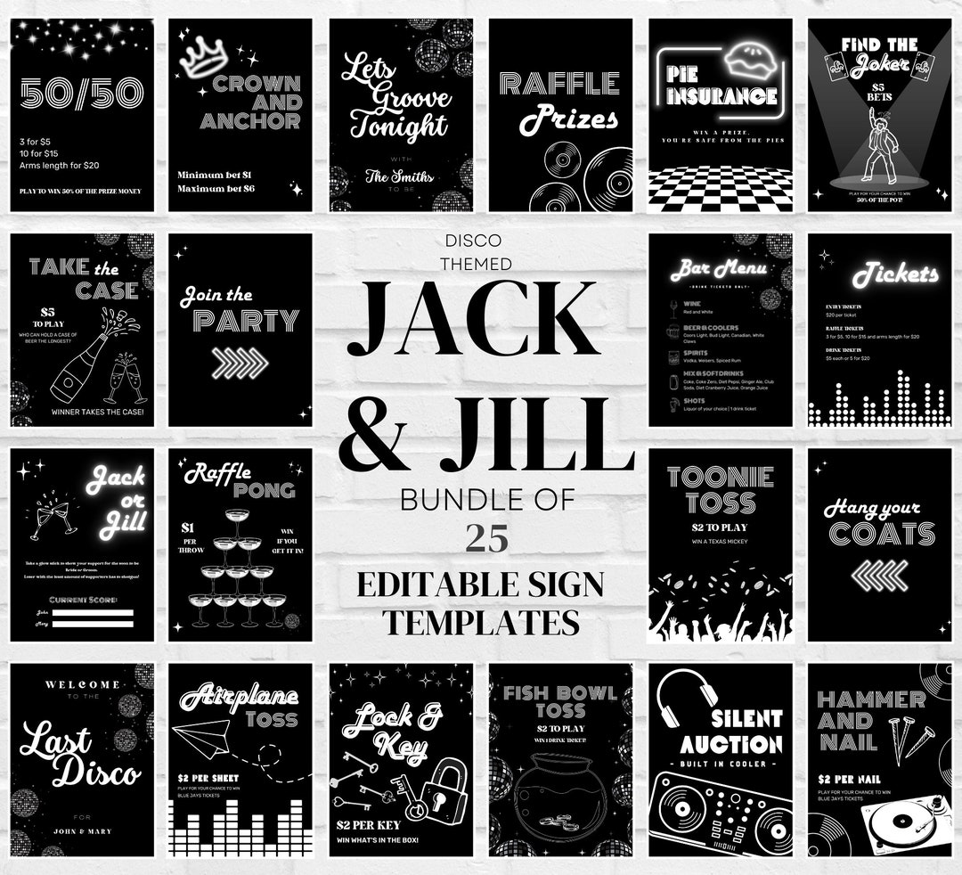 Stag and Doe Editable Sign Bundle Disco Theme Jack and Jill Wedding ...