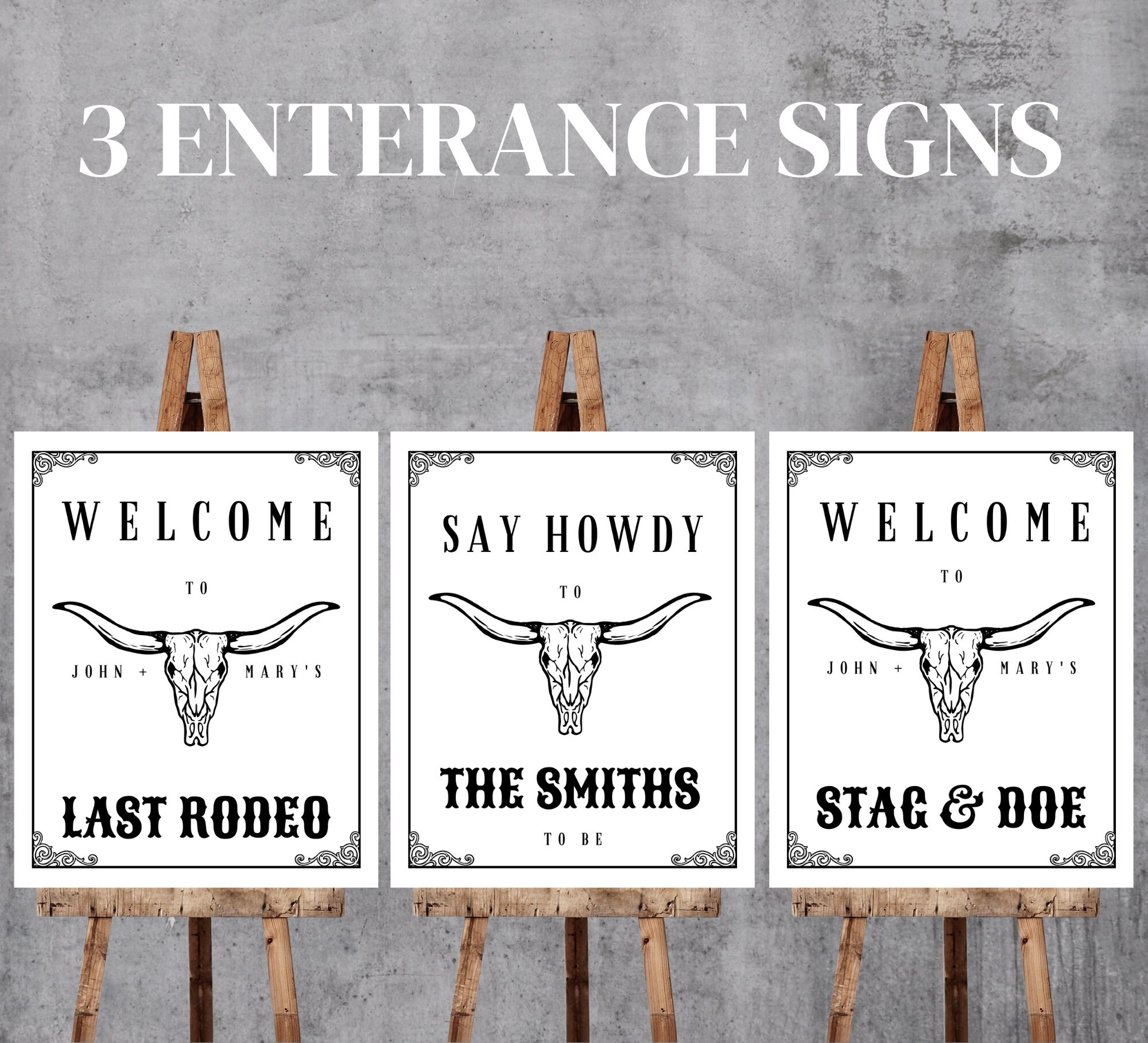 Stag and Doe Editable Sign Bundle Black and White Western Theme Jack ...