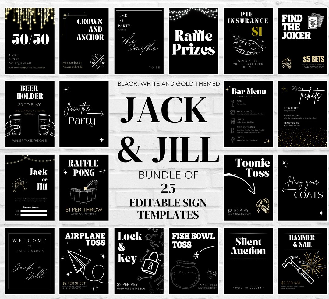 Jack and Jill Editable Sign Bundle Stag and Doe Wedding Event Digital ...