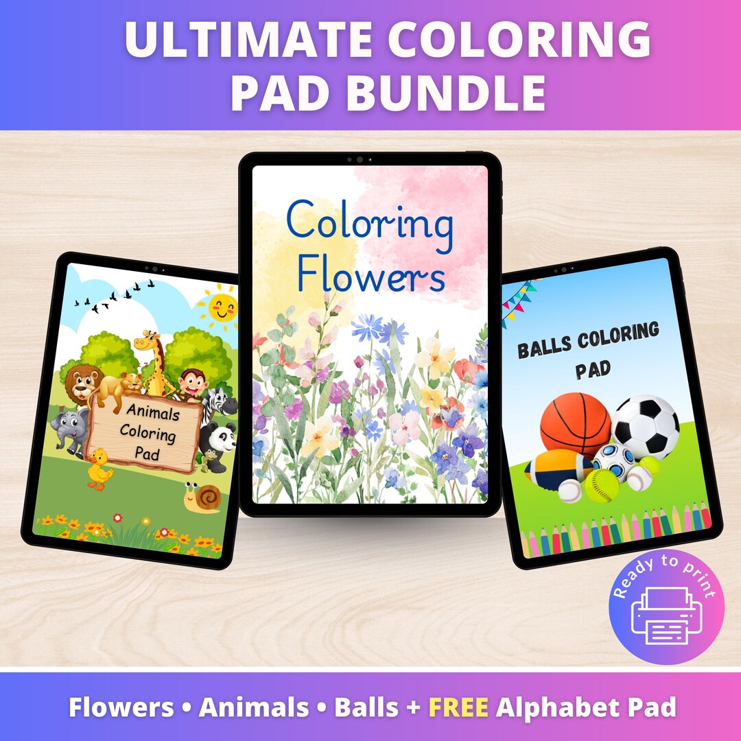 Coloring Pad Bundle PDF + PNG | 161 Pages Flowers, Animals, Balls ...