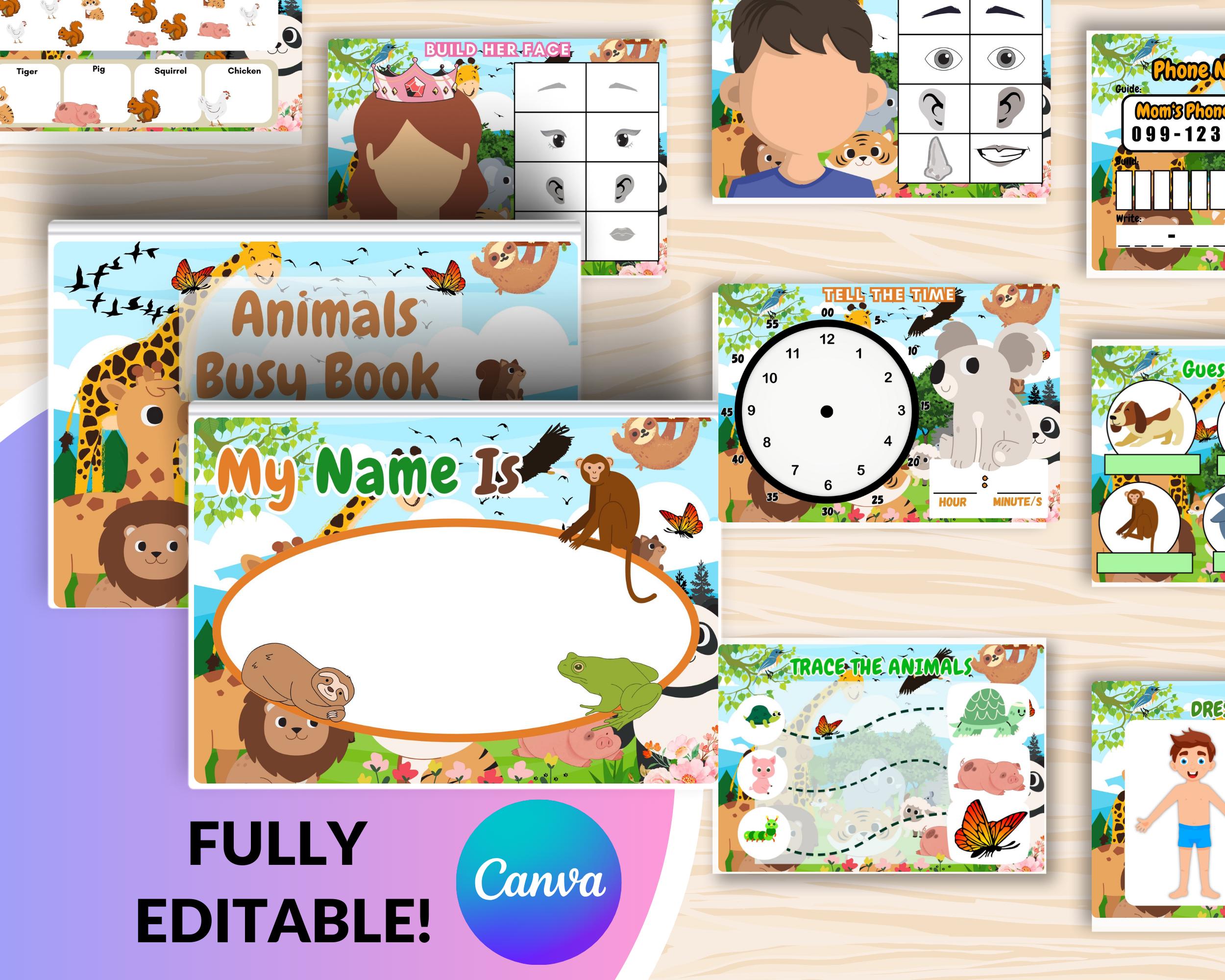 Editable Animal -themed Busy Book for Kids | Printable Preschool ...