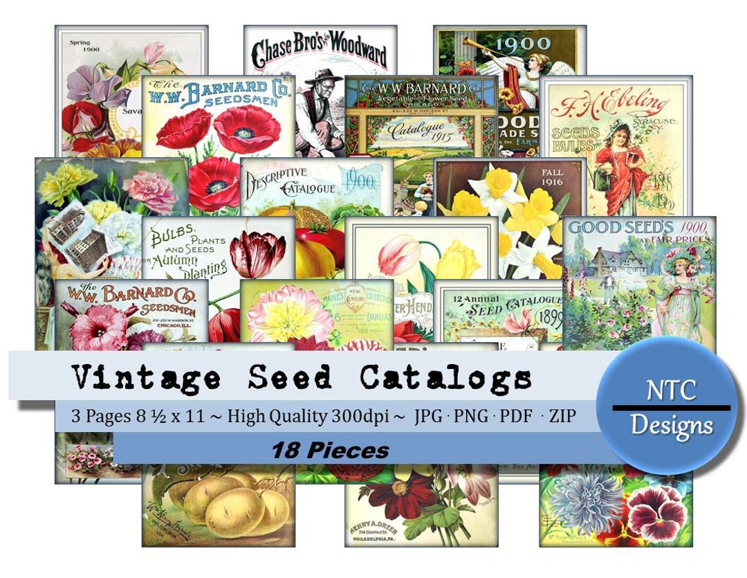 Vintage Seed Catalog Covers: Retro Ephemera, Scrapbook Printables ...