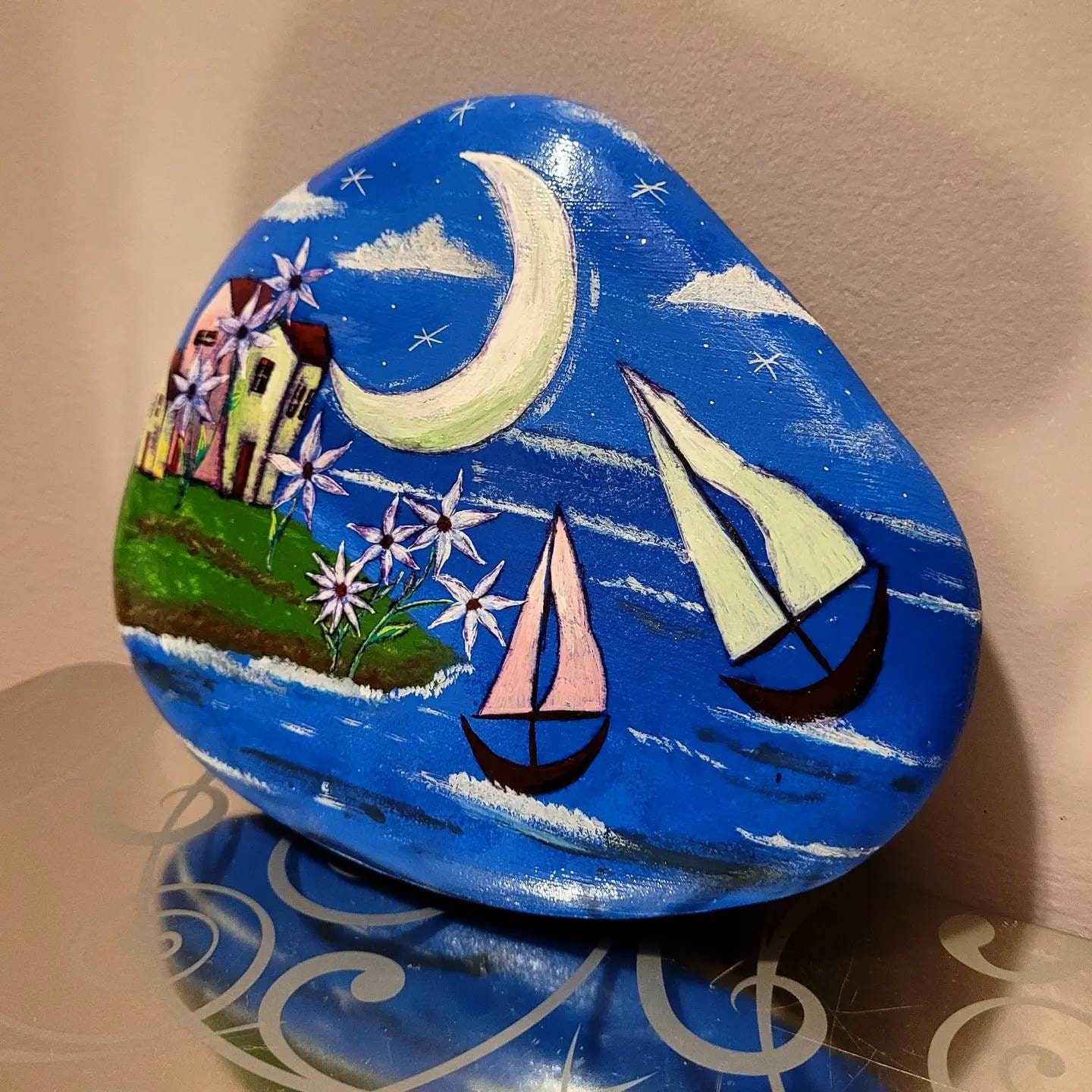 Big Moon Rock Painting - Etsy