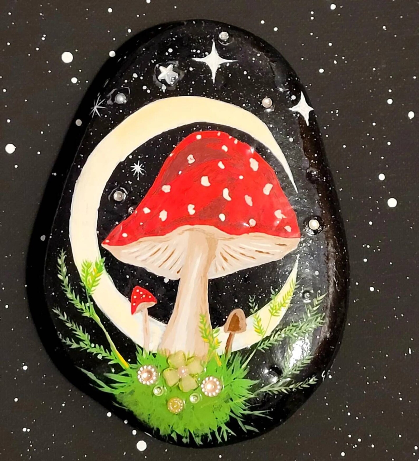 Mushroom Rock Painting Against a Night Starry Sky - Handpainted - Etsy