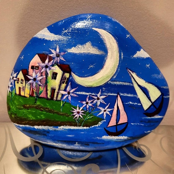 Big Moon Rock Painting - Etsy