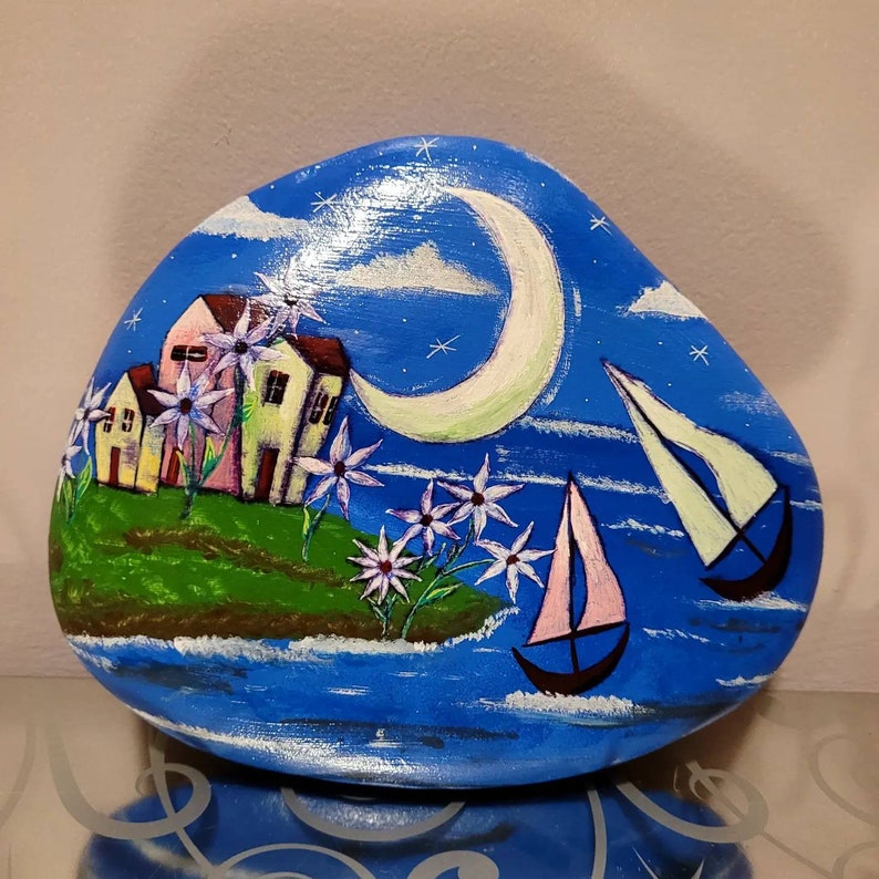 Big Moon Rock Painting - Etsy