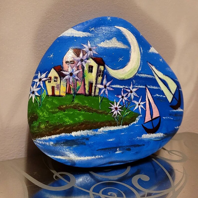 Big Moon Rock Painting - Etsy