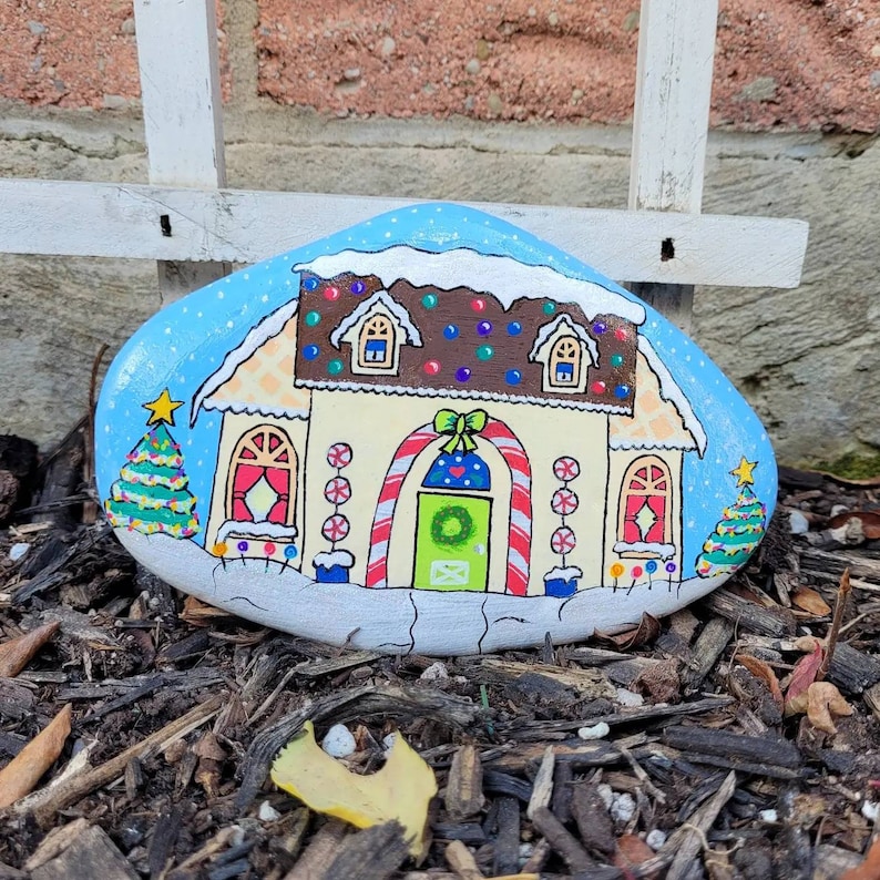 Gingerbread House Handpainted Rock - Etsy