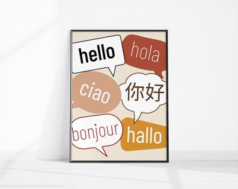 Hello Different Languages, Printable Art, Speech Bubble Hello Bonjour ...