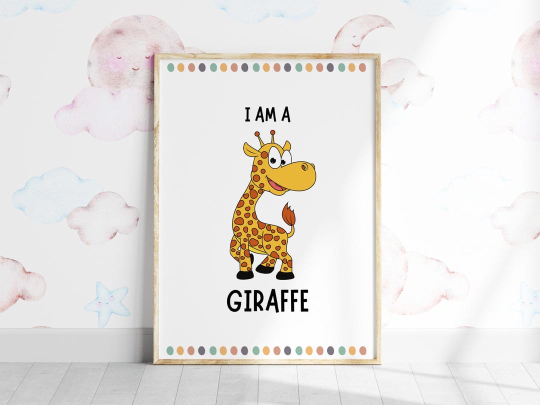 Printable Animal Wall Art I AM A GIRAFFE Kids Flashcard, Cute Giraffe ...