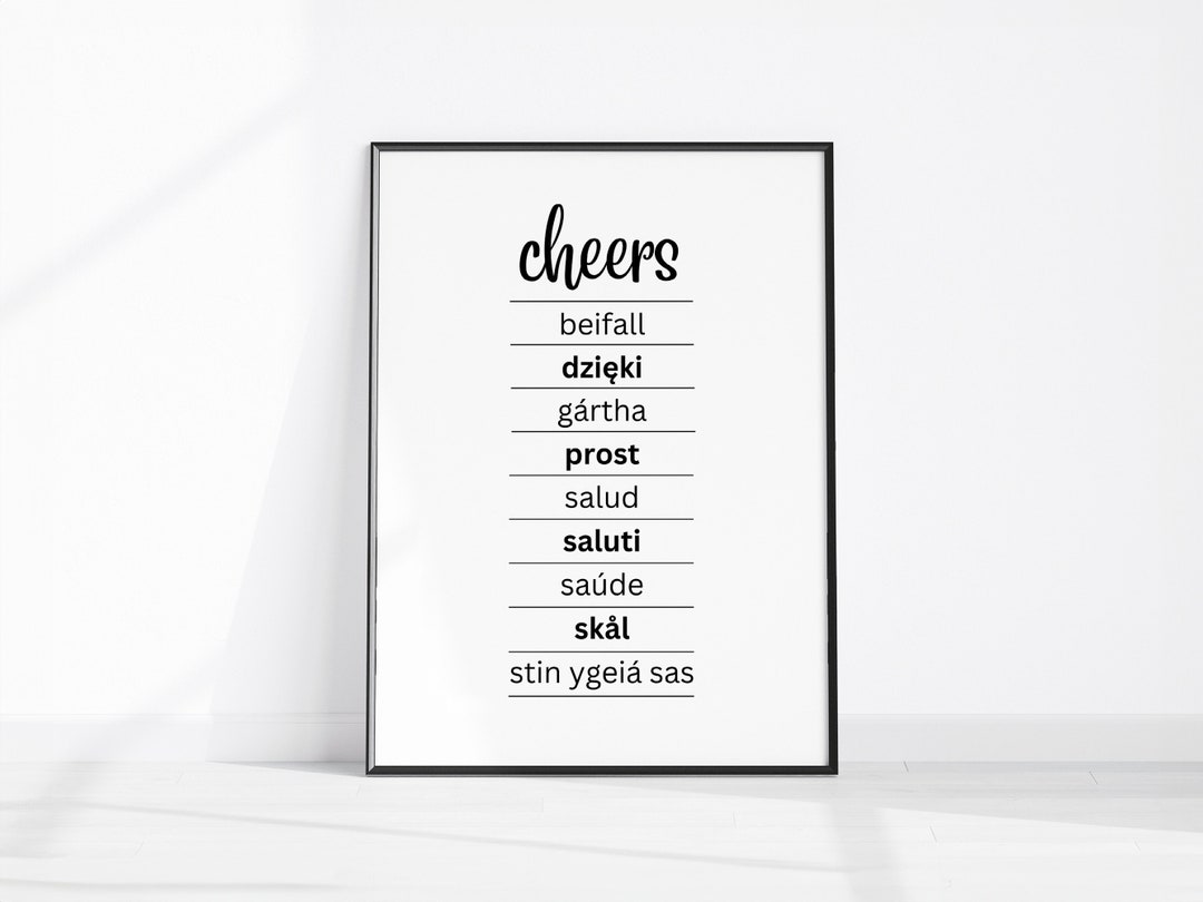 Cheers in Different Languages Printable Art, Cheers Sign, Bar Cart ...
