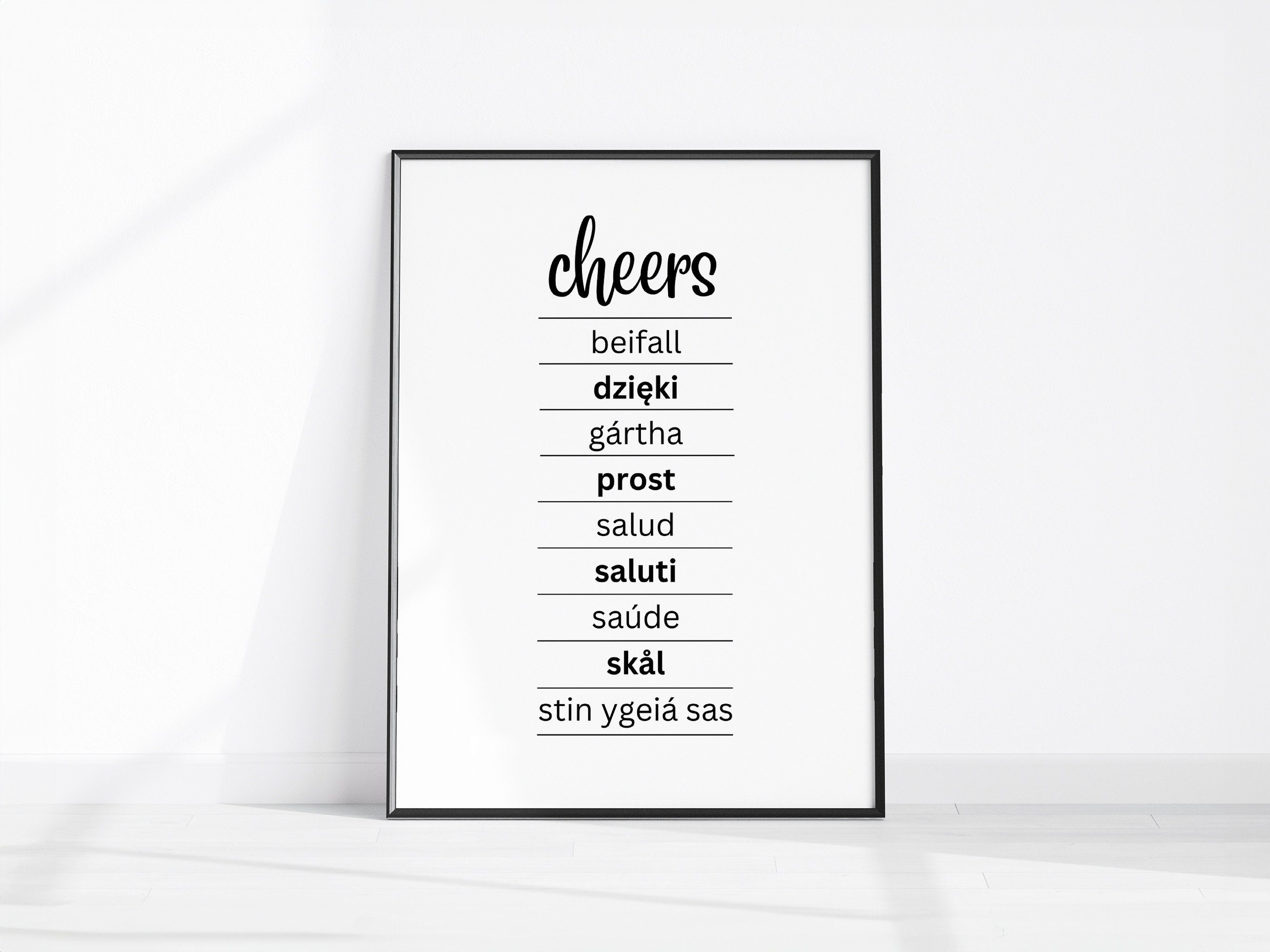 Cheers in Different Languages Printable Art, Cheers Sign, Bar Cart Décor, Bar Cart Print, Party ...